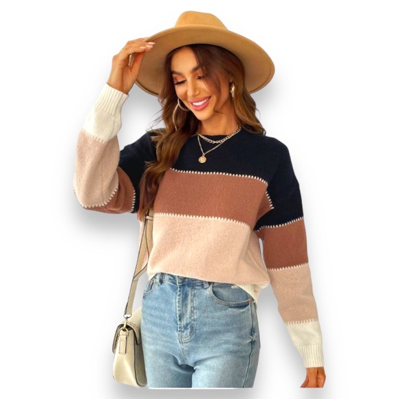 Cupshe | Sweaters | Cupshe Womens Long Sleeve Colorblock Knit Round ...